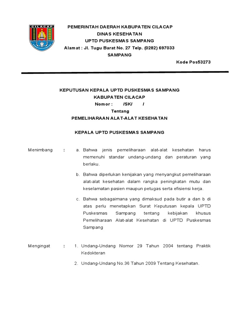 Sk Pemeliharaan Alat Alat Kesehatan Pdf