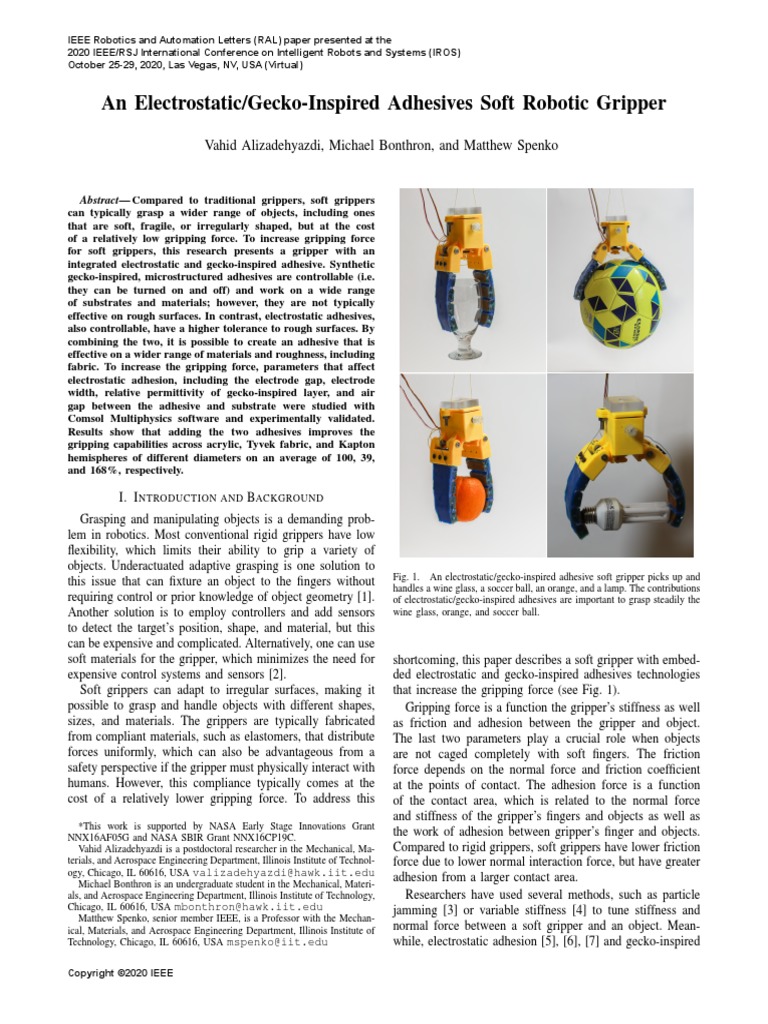 An Electrostatic Gecko Inspired Adhesives Soft Robotic Gripper Pdf Adhesion Electrostatics