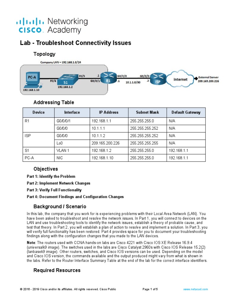 Troubleshooting Network Connectivity Issues and Documenting Findings ...