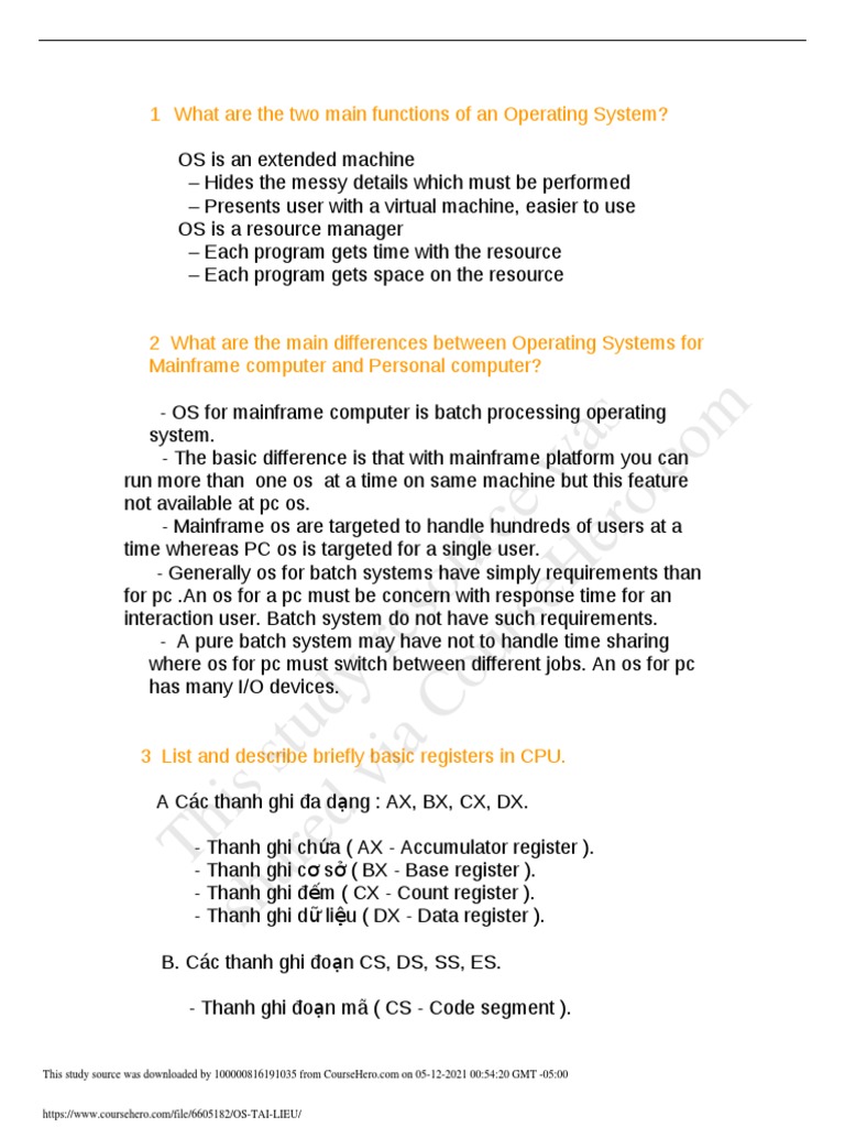 This Study Resource Was: 1 What Are The Two Main Functions of An ...