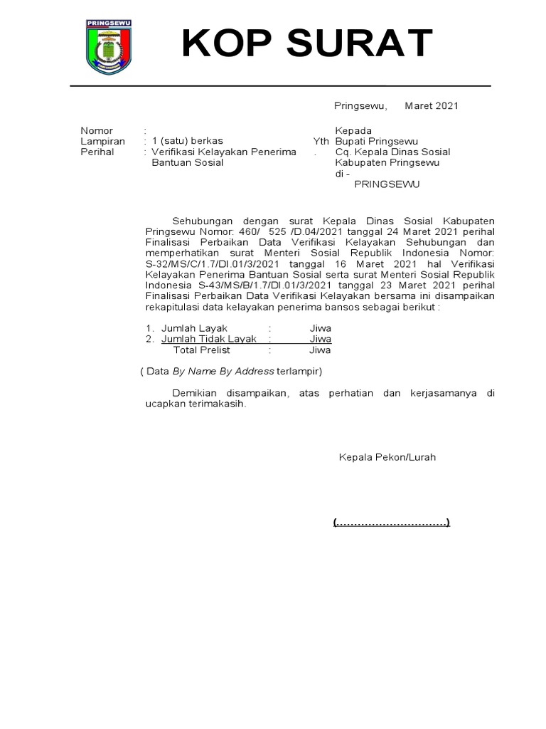 Contoh Surat - VERIFIKASI KELAYAKAN | PDF