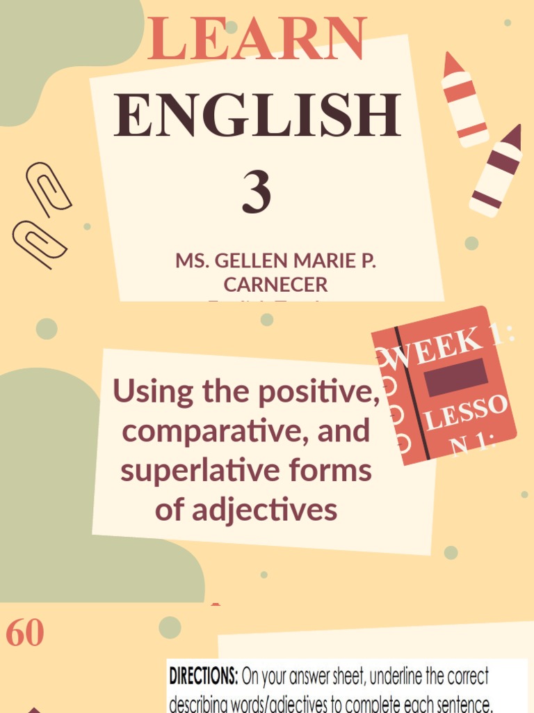 4th QTR Week 1 English 3 Degrees of Comparison | PDF | Adjective ...