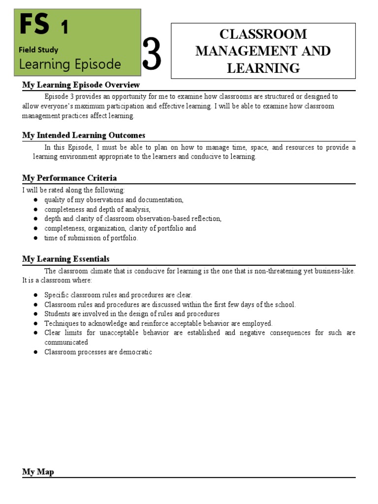 FS 1 Episode 3 | PDF | Classroom | Classroom Management