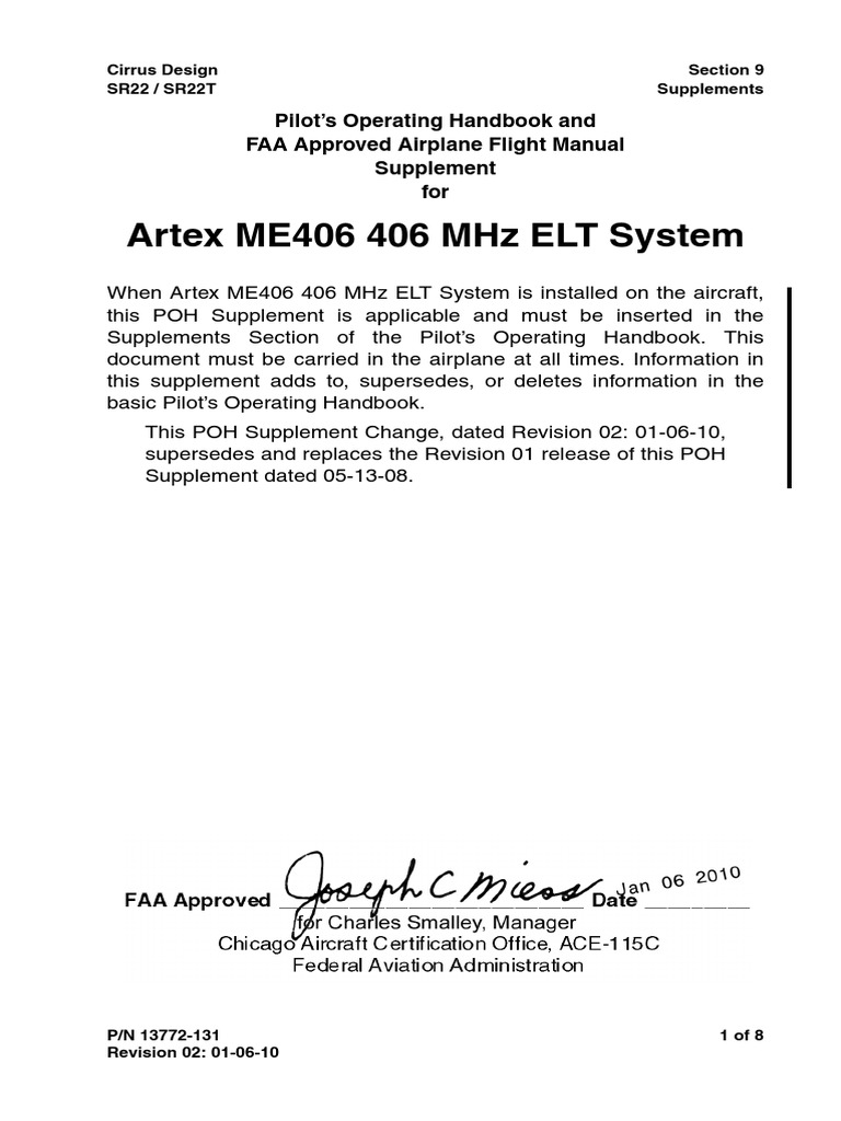 ELT Artex 406 Pilot S Operating Handbook | PDF | Radio | Telecommunications