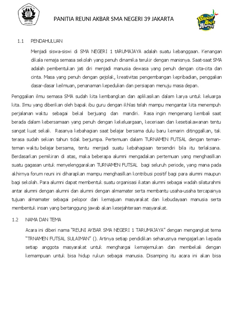 (Contoh) Proposal Awal Reuni Akbar Sma Negeri 39 Jakarta Unite The ...