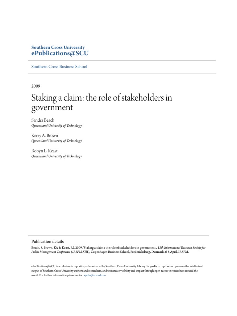 Staking A Claim - The Role of Stakeholders in Government | PDF ...