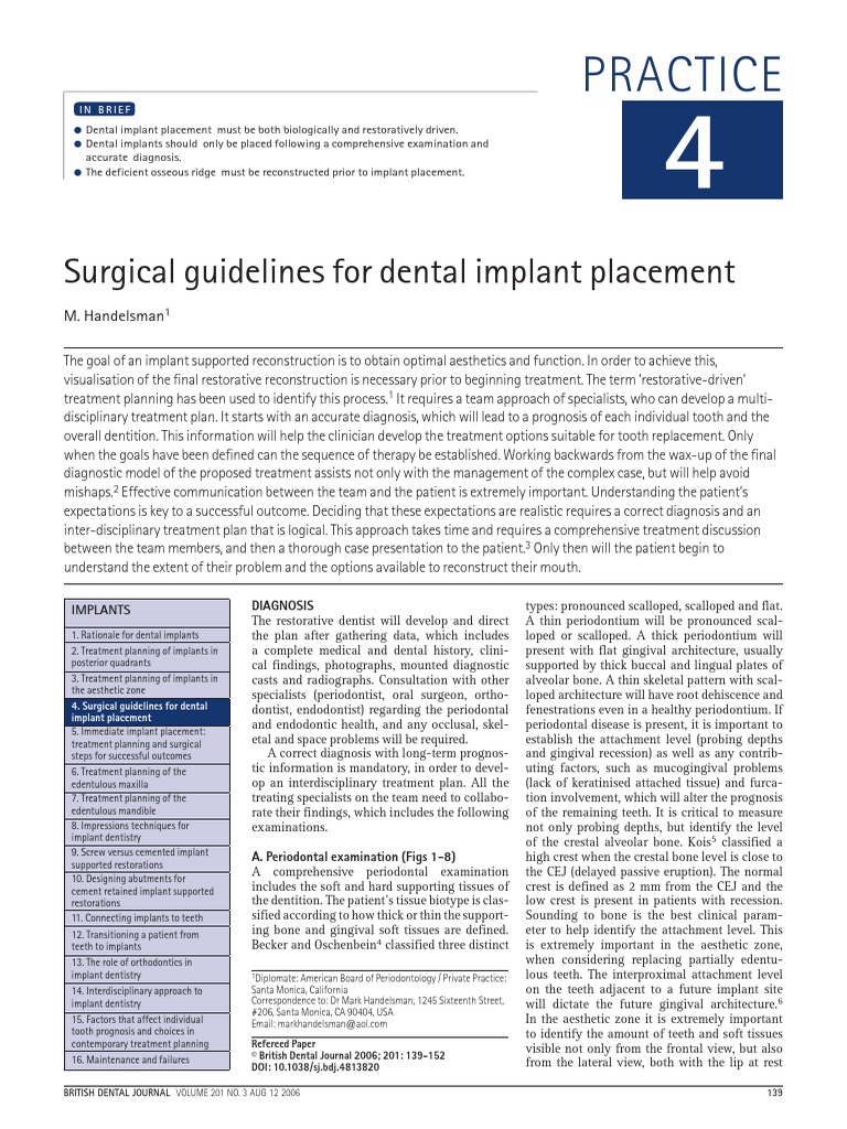 Practice: Surgical Guidelines For Dental Implant Placement | PDF ...