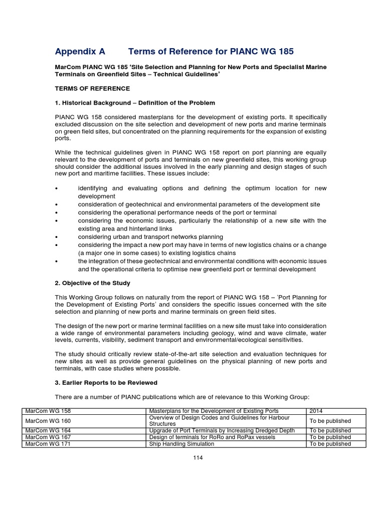 Appendix A Terms of Reference For PIANC WG 185 | PDF | Port | Transport