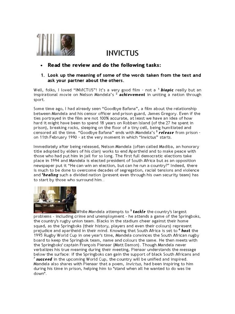Invictus: Read The Review and Do The Following Tasks | PDF
