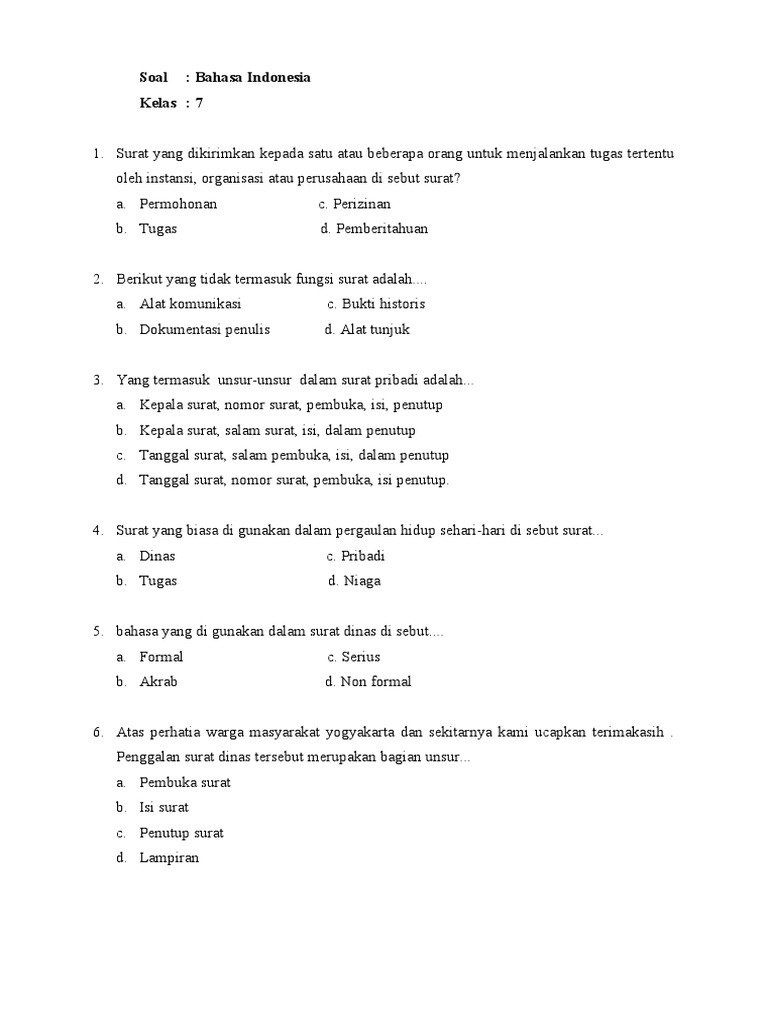 Soal Bahasa Indonesia | PDF | Seni & Disiplin Bahasa