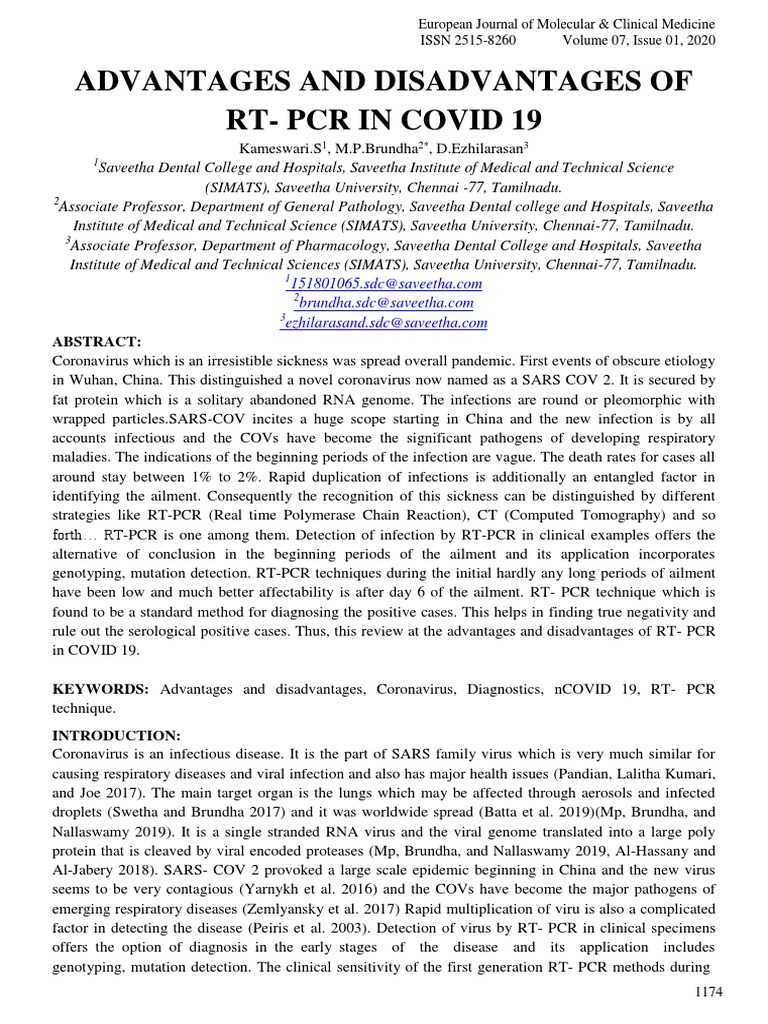 Advantages and Disadvantages of RT-PCR in Covid 19: Abstract | PDF ...