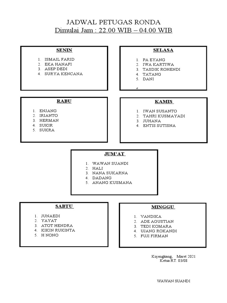 Jadwal Ronda RT 03 | PDF