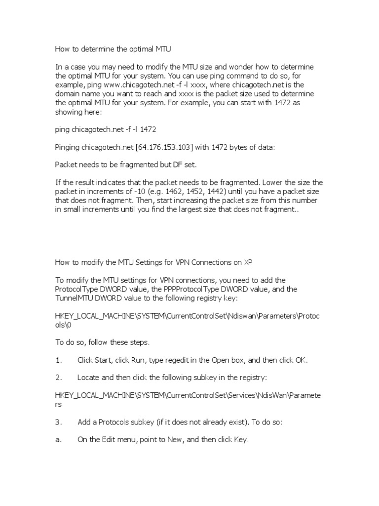 Determine Optimal MTU Size Guide | PDF | Windows Registry ...