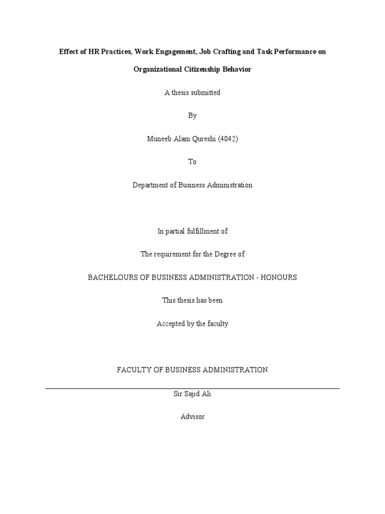 Effect of HR Practices, Work Engagement, Job Crafting and Task Performance On Organizational ...