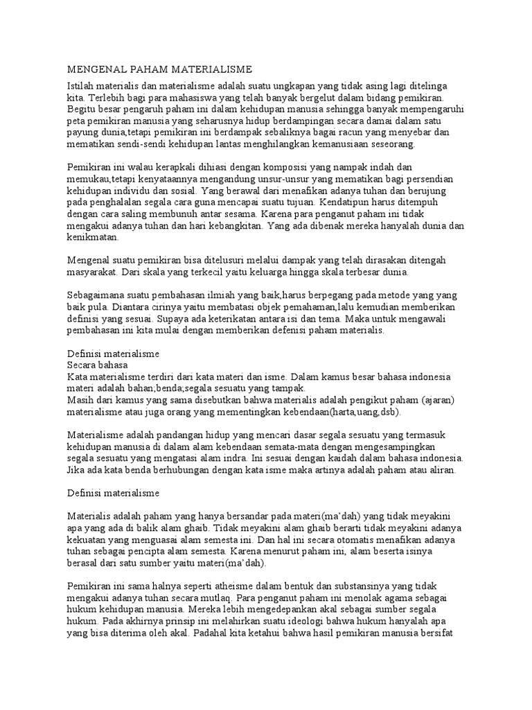 Mengenal Paham Materialisme | PDF