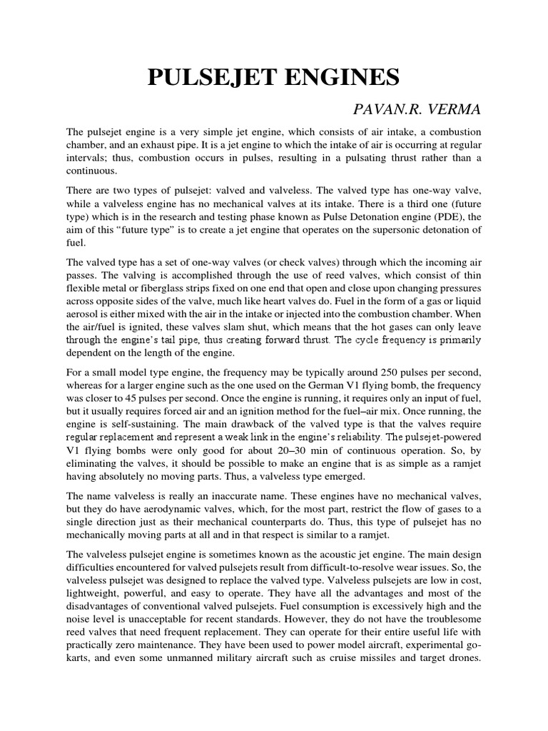 Pulsejet Engines: Pavan.R. Verma | PDF | Engines | Manufactured Goods