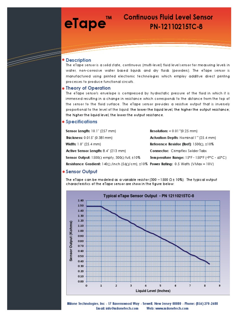 Level Sensor Data Sheet | PDF | Sensor | Electrical Resistance And ...