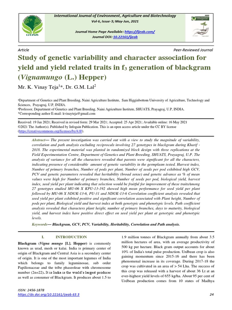 Study of Genetic Variability and Character Association For Yield and Yield Related Traits in f3 ...