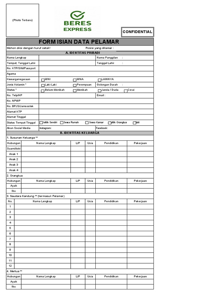 Form Aplikasi Pelamar Beres Express | PDF