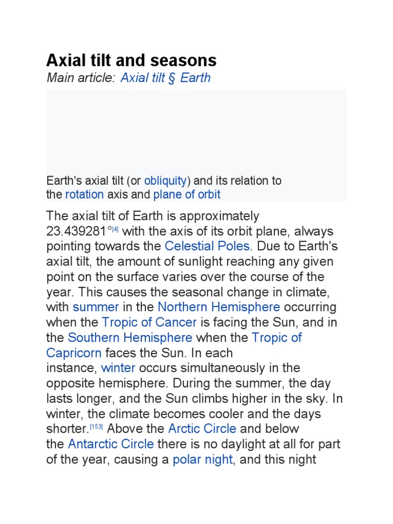Axial Tilt and Seasons | PDF | Earth | Apsis