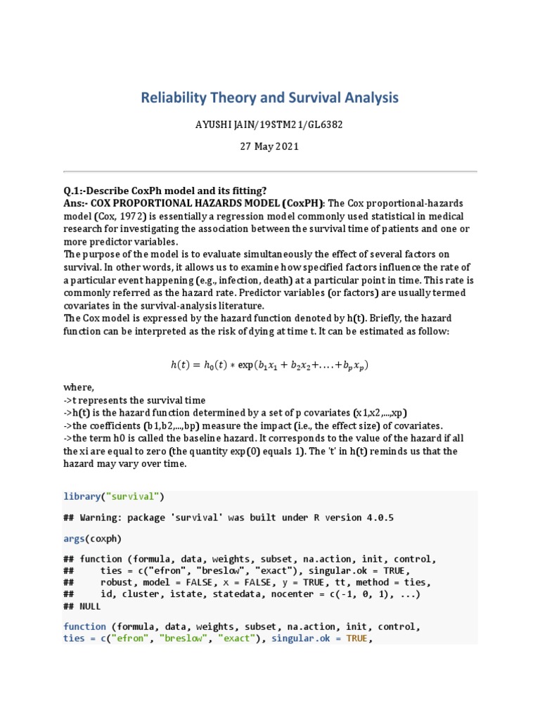 Reliability Theory and Survival Analysis Final | PDF | Mathematical And ...