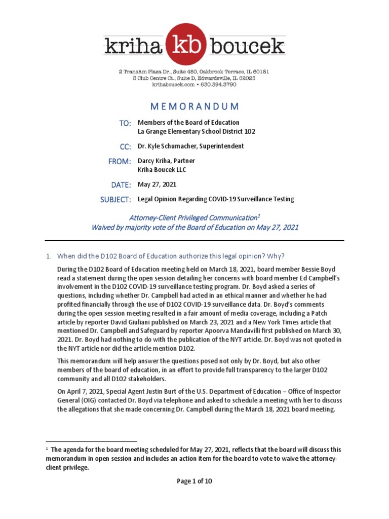 La Grange District 102's Opinion On Conflict of Interest Allegation | PDF | Business