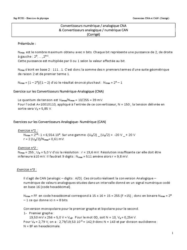 Exercices Corrigés CNA et CAN | PDF | Échantillonnage (signal) | Fréquence