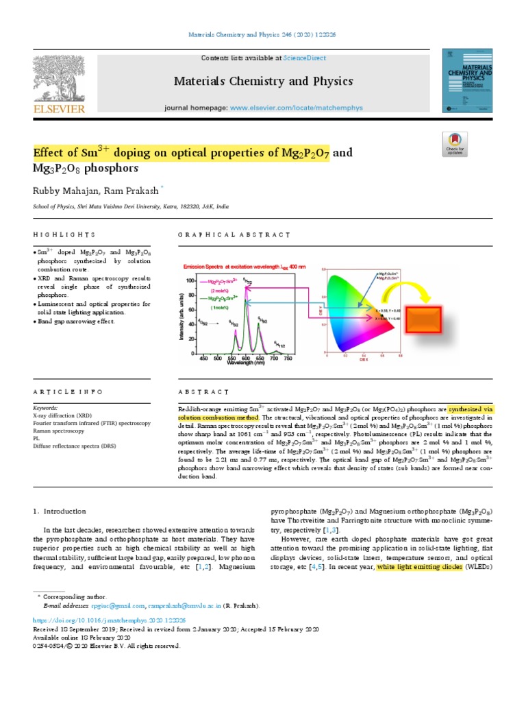 Effect of Sm3+ Doping On Optical Properties of Mg2p2o7 | PDF | Band Gap ...