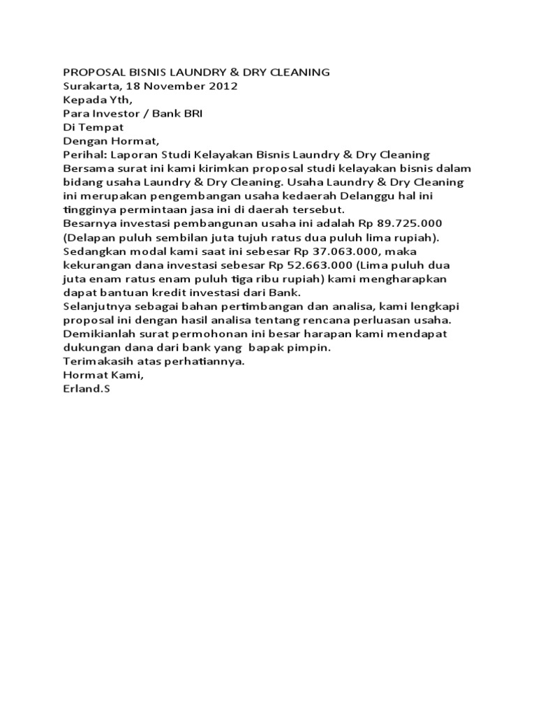 Proposal Bisnis Laundry | PDF