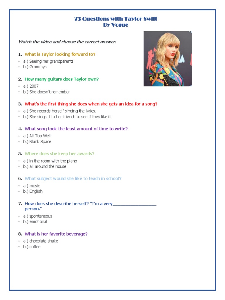 73 Questions With Taylor Swift | PDF
