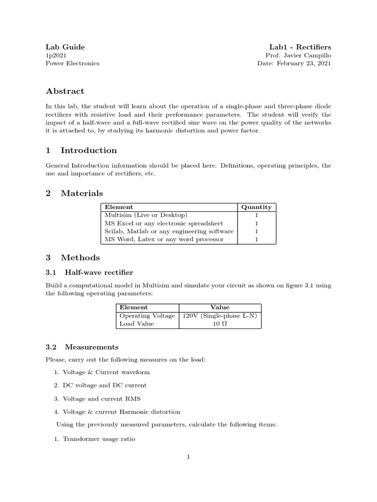Lab Guide Lab1 - Rectifiers | PDF | Rectifier | Electromagnetism