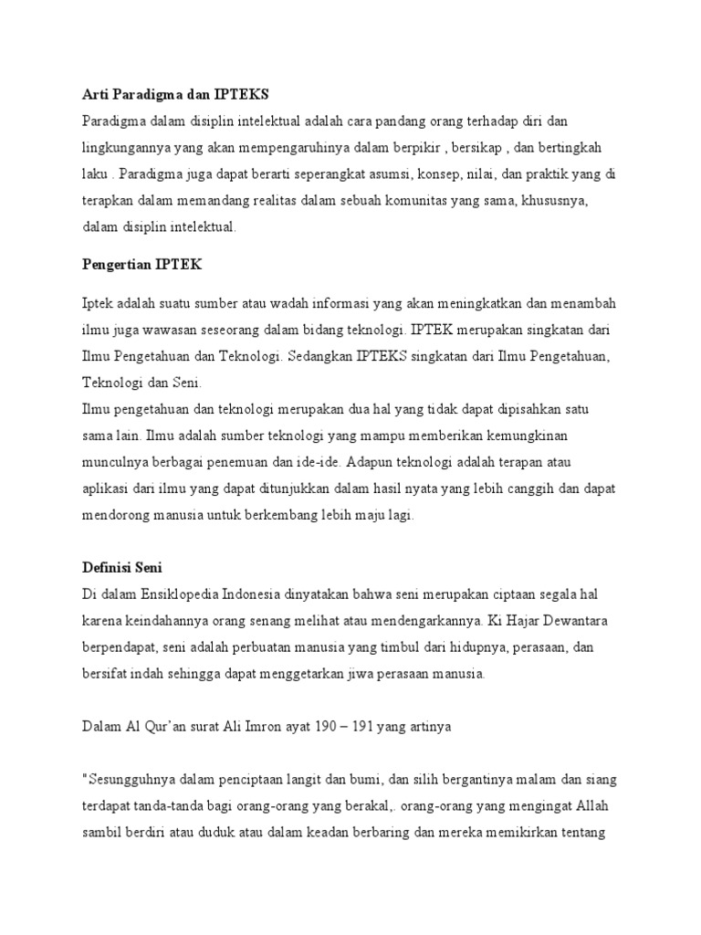 Arti Paradigma Dan IPTEKS | PDF | Filsafat