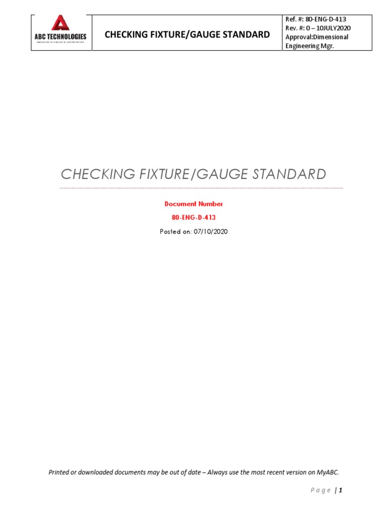 80 ENG D 413 Checking Fixture - Gauge Standard 0 10jul2020 | PDF ...
