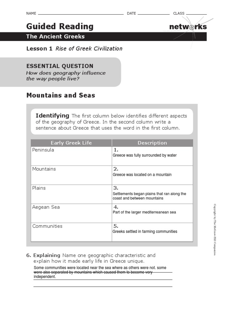 Ch. 7-1 Rise of Greek Civilization Guided Reading | PDF | Ancient ...