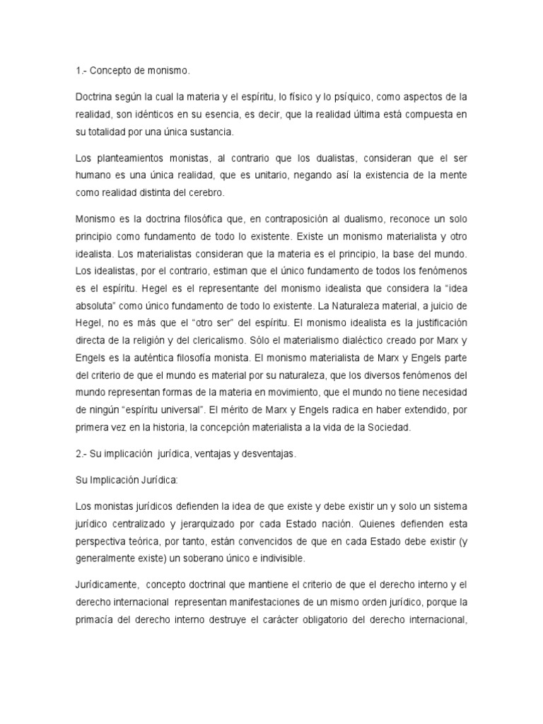 Monismo: Filosofía y Aplicaciones Jurídicas | PDF | Monismo | Materialismo