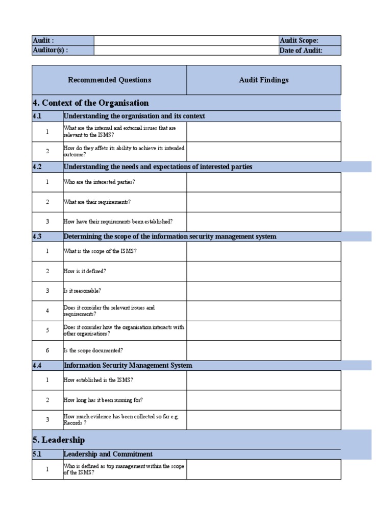 ISO 27001 Internal Audit Checklist | PDF | Information Security ...