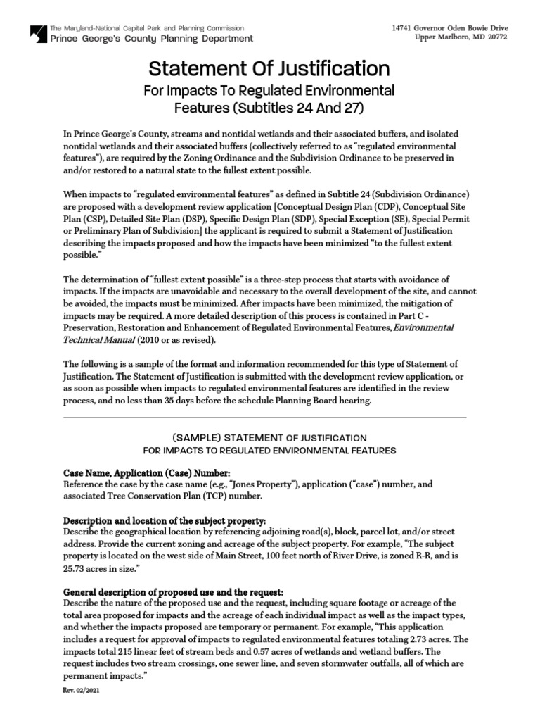 Statement of Justification | PDF | Wetland | Natural Environment