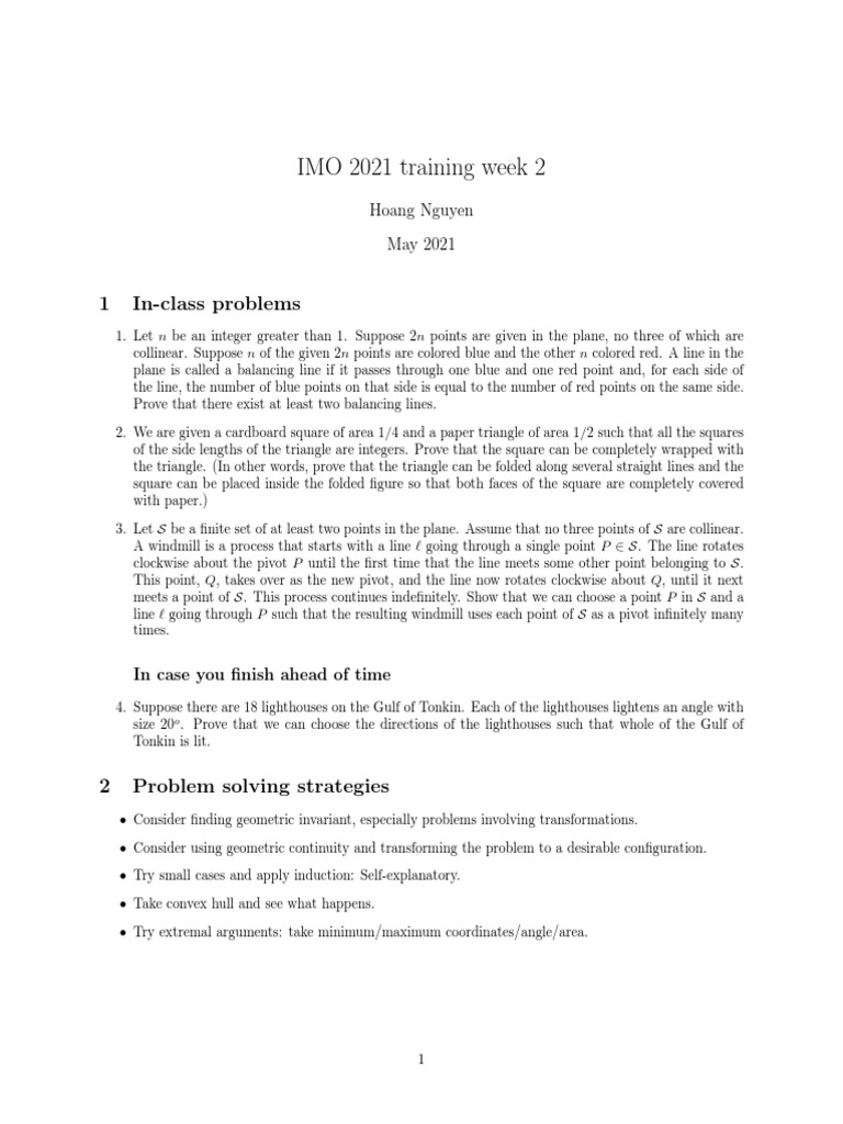 IMO 2021 Training Week 2: 1 In-Class Problems | PDF | Lattice (Group ...