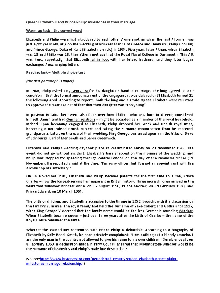 Reading - Queen Elizabeth II and Prince Philip | PDF | British Royal ...