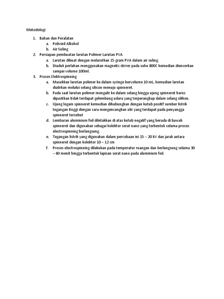 Metodologi Elektrospinning PVA | PDF