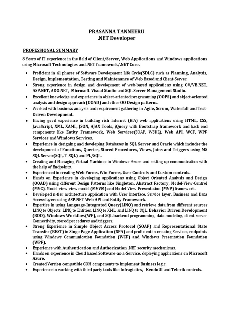 Prasanna Tanneeru: Professional Summary | PDF | Entity Framework | Ajax (Programming)