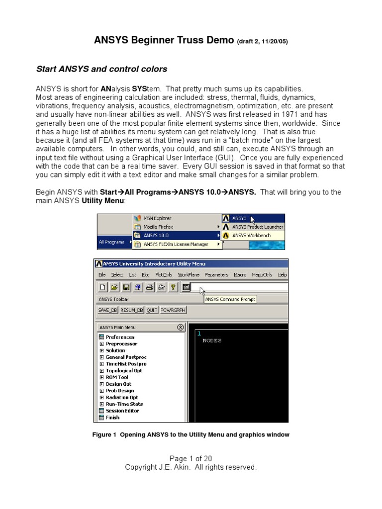 ANSYS Beginner Truss Demo: Start ANSYS and Control Colors | PDF