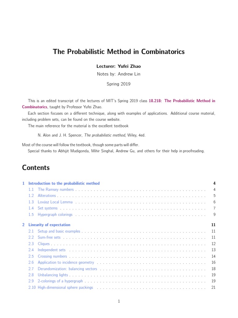 MIT Probabilistic Method Lectures | PDF | Discrete Mathematics | Combinatorics