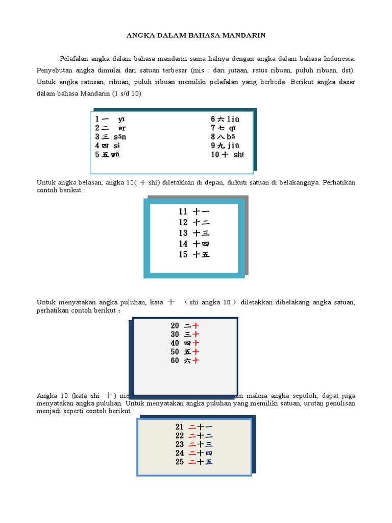 Angka Dalam Bahasa Mandarin | PDF