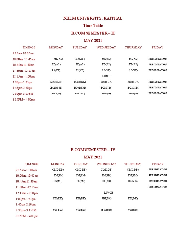 Time Table (2021) MAY 2021 | PDF