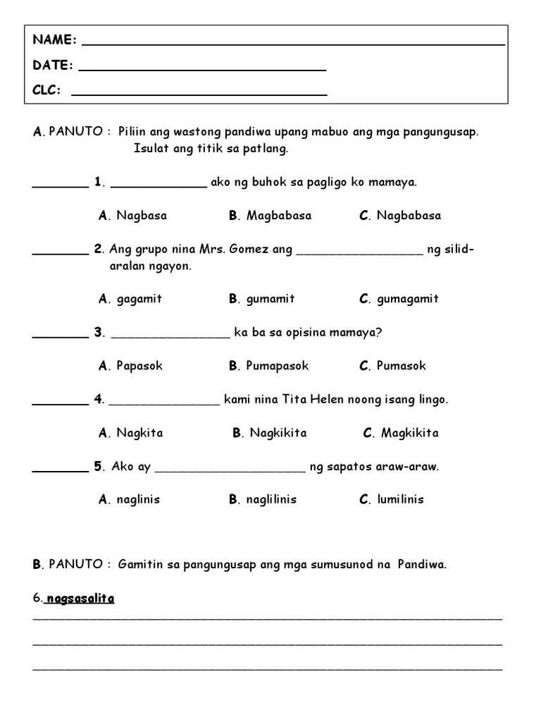 Pandiwa Activity Sheets | PDF