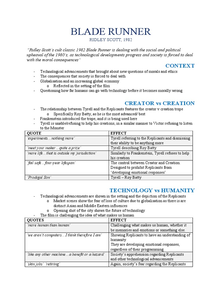 Eng Ext1 - Blade Runner Quotes and Analysis | PDF | Science | Science ...