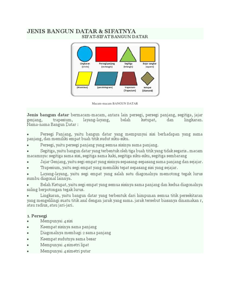 Jenis dan Sifat Bangun Datar | PDF