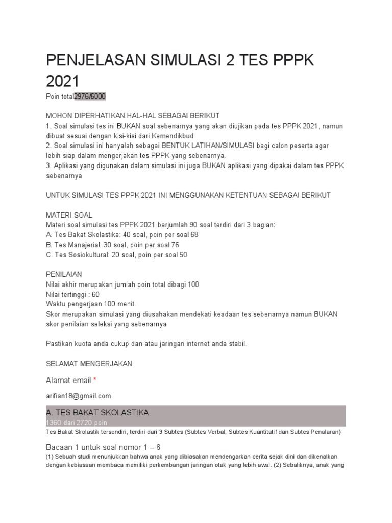 Soal Simulasi 2 Tes PPPK 2021 | PDF