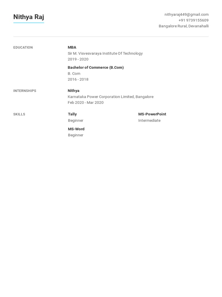 NithyaRaj InternshalaResume-1 | PDF